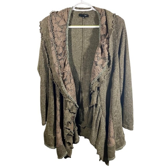 Ryu | Sweaters | Ryu Ruffles And Lace Knit Open Front Long Cardigan M ...